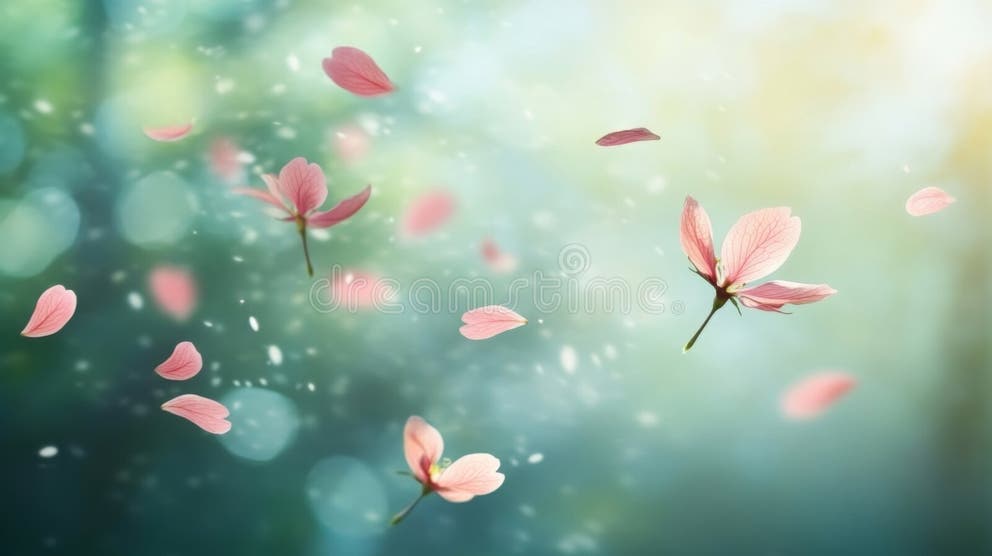 Pink Flower Petals Falling Gently in Springtime Stock Illustration ...