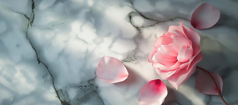 Pink Flower Petals on White Marble Background Stock Illustration ...