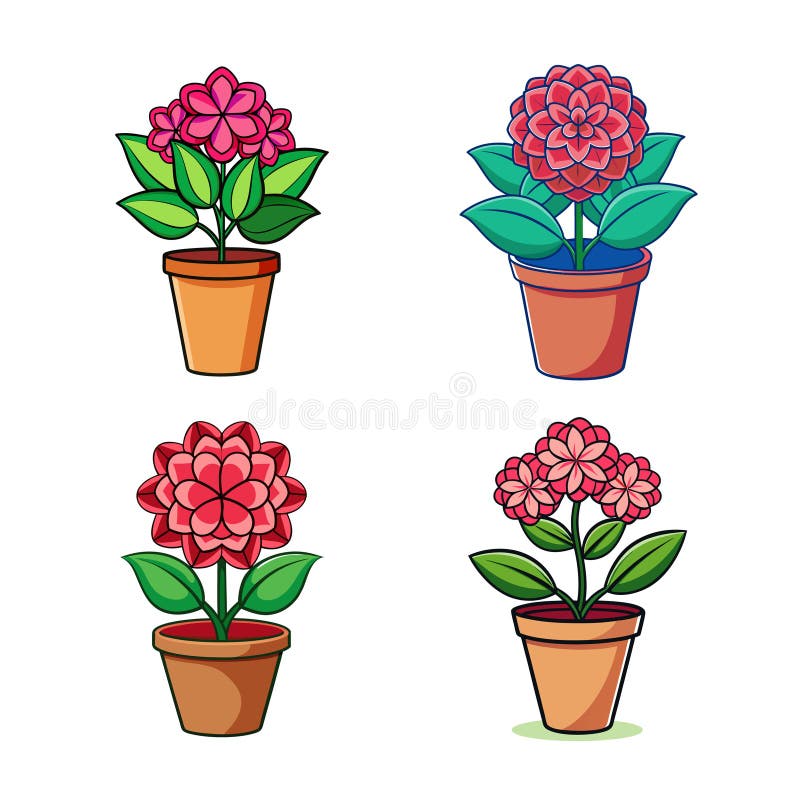 Pink Flower Pot Vector Illustration Cartoon Style Stock Vector ...