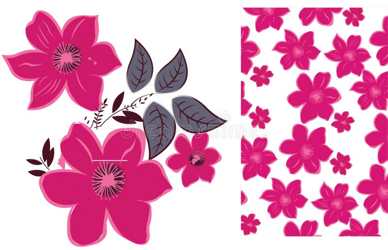 Pink Flower Print Set Vector Art Print Stock Vector - Illustration of ...