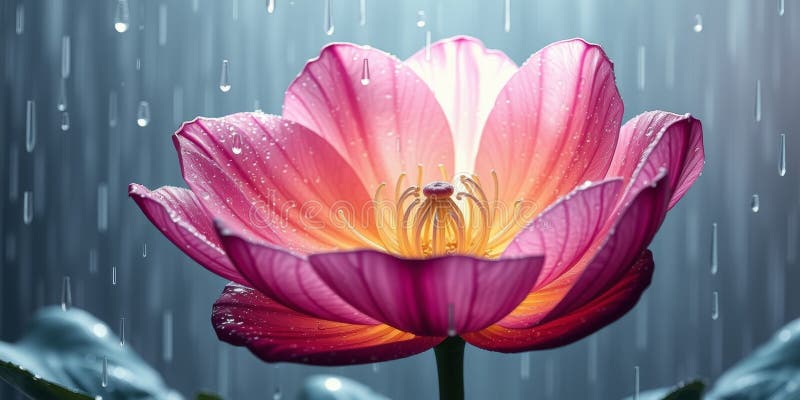 Pink flower in the rain stock illustration. Illustration of spring ...