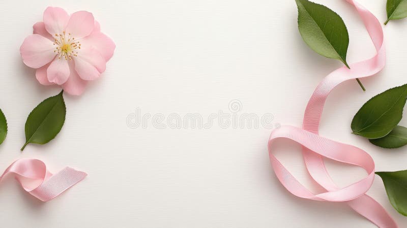 Pink Flower and Ribbon on White Background Stock Illustration ...