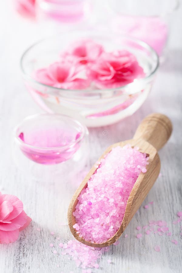 Pink flower salt for spa stock image. Image of natural - 34209527