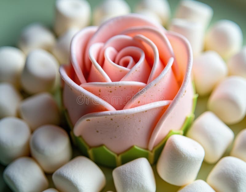 Pink Flower-shaped Candy Surrounded by Marshmallows, AI-generated Stock ...