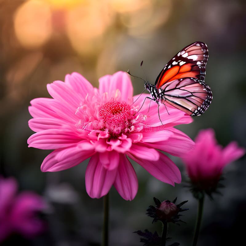 A Pink Flower with Some Butterfly Smellin Gonit Stock Illustration ...