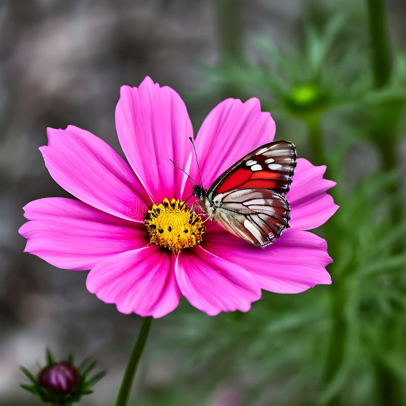 A Pink Flower with Some Butterfly Smellin Gonit Stock Illustration ...