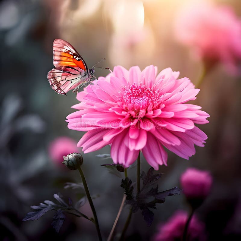 A Pink Flower with Some Butterfly Smellin Gonit Stock Illustration ...