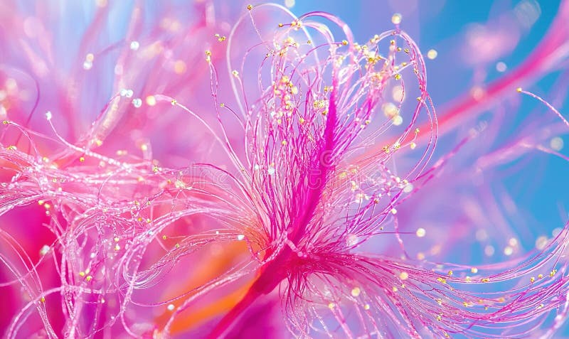 Pink Flower Stamens Close-up, Blurred Blue Sky Background, Botanical ...