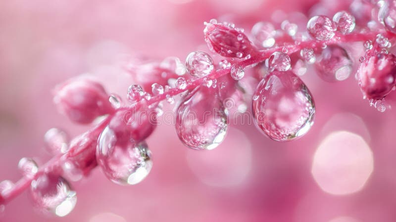 Pink Flower Stem with Dew Drops Macro Photography Stock Illustration ...