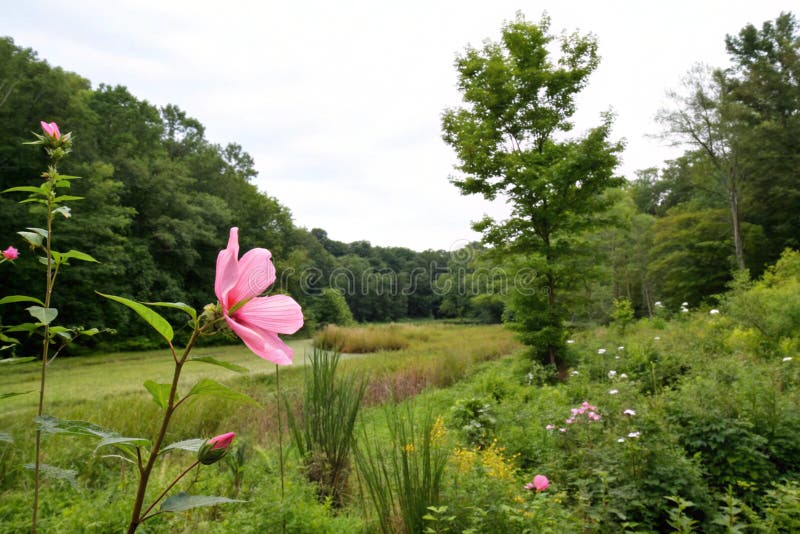 Pink Flower Tree in Nature stock illustration. Illustration of garden ...