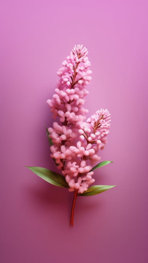 Pink Flower with Two Leaves, One on Each Side of Stem. the Flower is ...