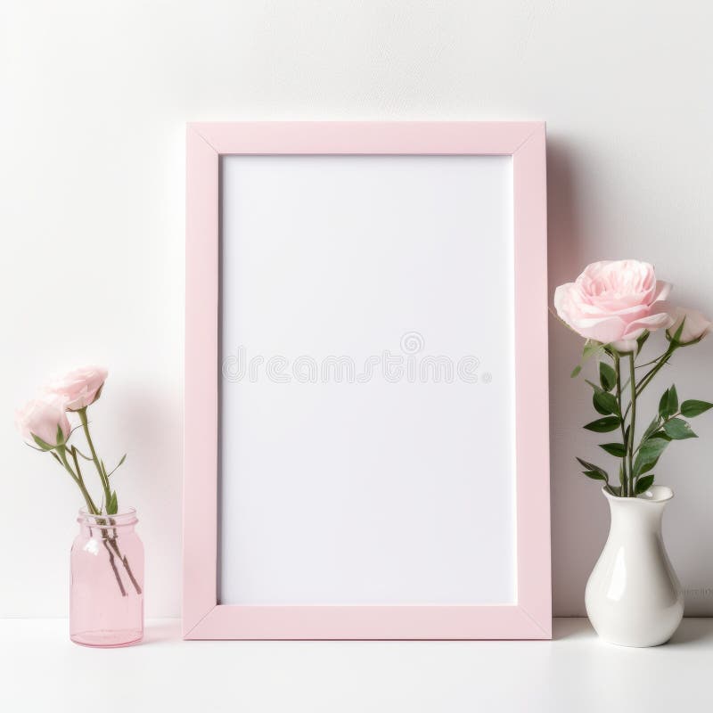 Elegant Monochromatic Anime Aesthetic: Pink Frame and Roses Stock ...