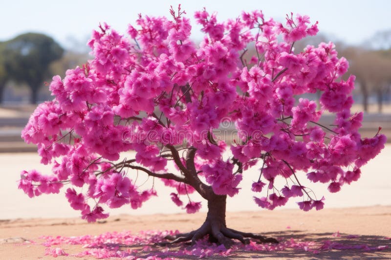 A Pink Flowering Tree in the Middle of the Desert Stock Illustration ...