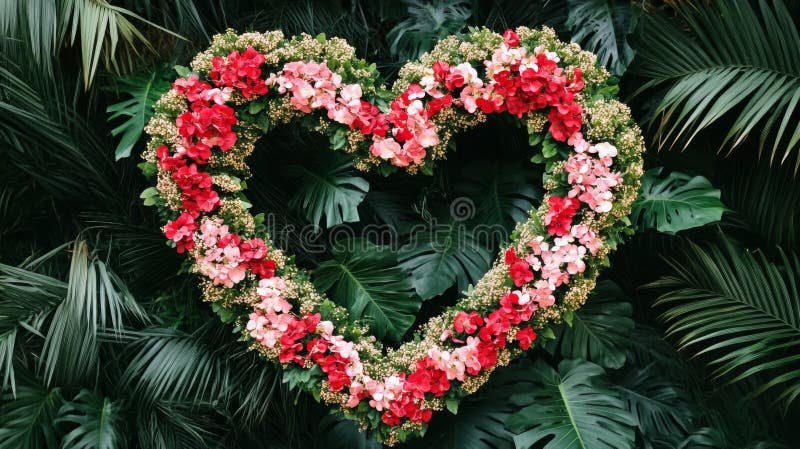 Pink Flowers are Arranged in a Heart Shape within a Beautiful and Lush ...