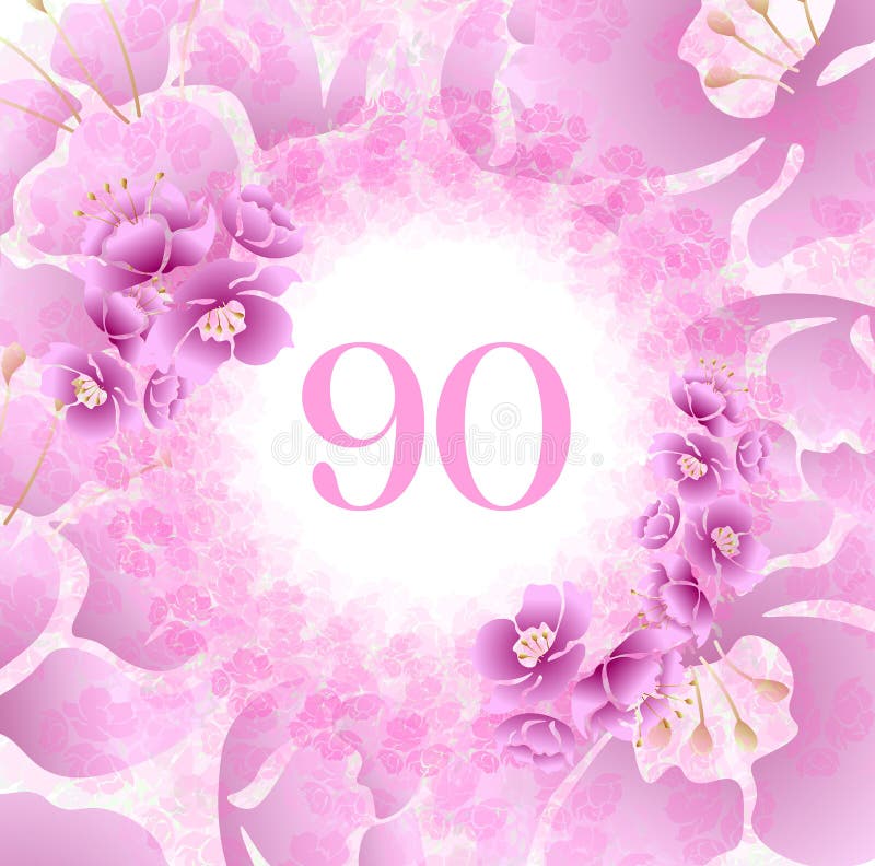 Number 90 on Delicate Soft Pink Floral Background Editorial Photo ...