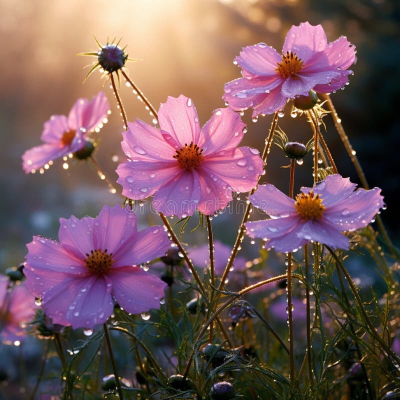 Pink Flowers with Due Drop Generated by AI Tool Stock Illustration ...