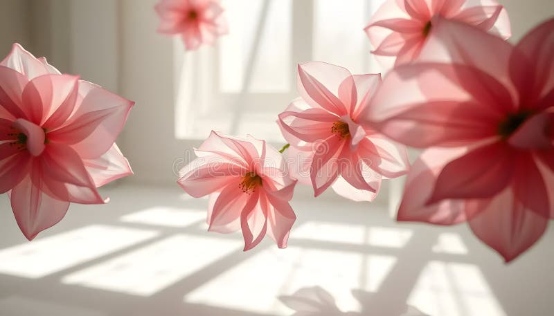 Pink Flowers Float Elegantly in Front of a Bright Window Stock ...