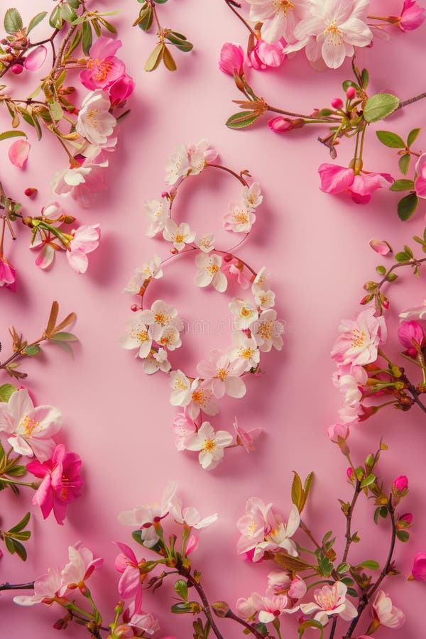 Pink Flowers Forming an Eight Shape on a Pink Background Stock ...