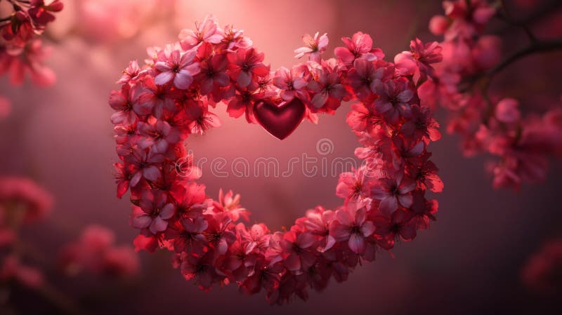 Pink Flowers Forming Heart Shape with Red Heart Center Stock ...