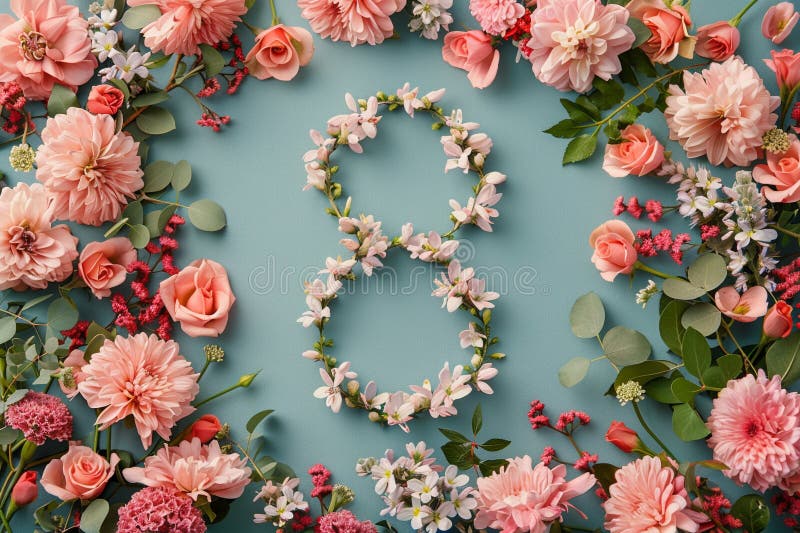 Pink Flowers Forming Number Eight Stock Illustration - Illustration of ...
