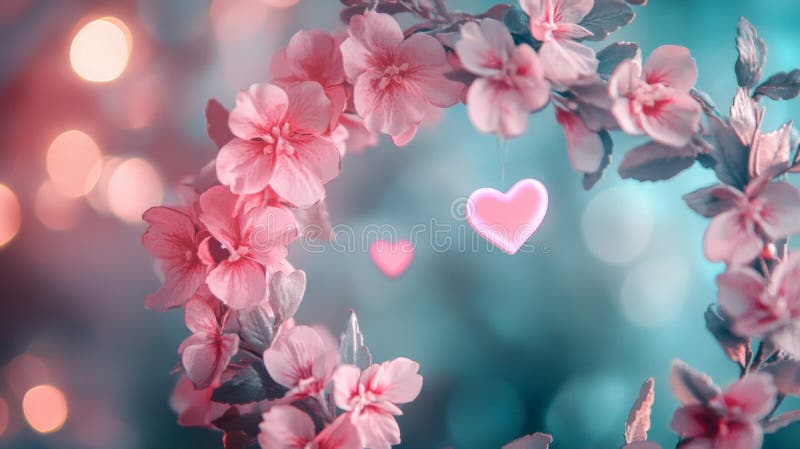 Pink Flowers Frame Delicate Heart Romantic Image Stock Illustration ...