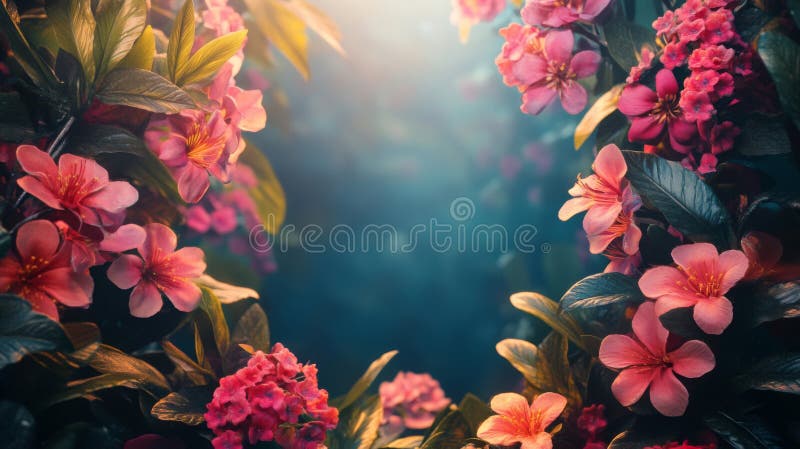 Pink Flowers Frame Enchanting Garden Scene Stock Illustration ...