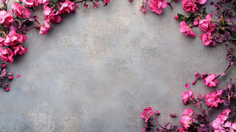 Pink Flowers Frame a Gray Background with Floral Elegance and Romantic ...