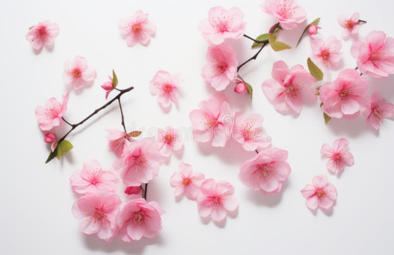 Pink Flowers with Leaves Falling Off on White Background with Spring ...