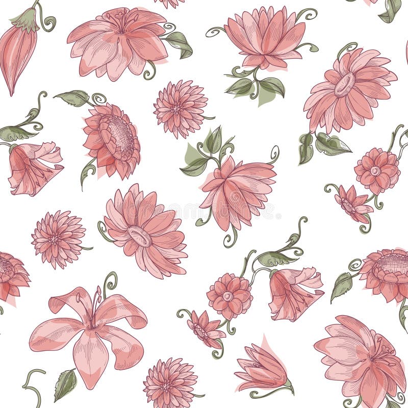 Pink flowers pattern stock vector. Illustration of beauty - 65681800