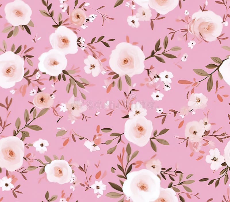 Pink Flowers on Pink Background Seamless Pattern, Generative AI Stock Illustration ...