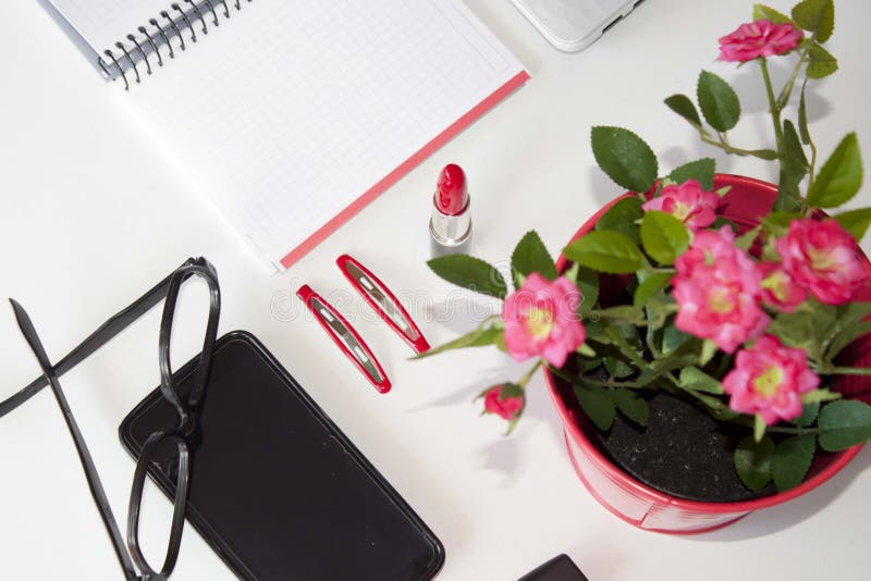 Pink Flowers, Pink Things Over a Table Stock Image - Image of table ...