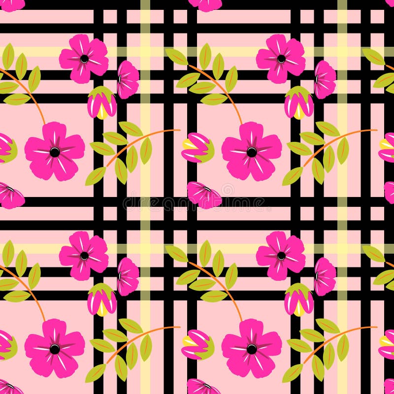Seamless Plaid Pattern with Flowers Stock Vector - Illustration of fall ...
