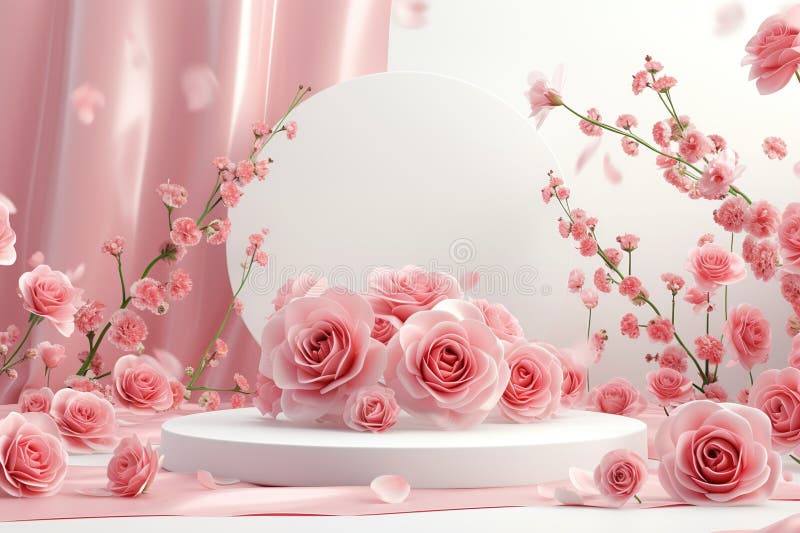 Pink Flowers on a Podium. Generative AI Stock Illustration ...