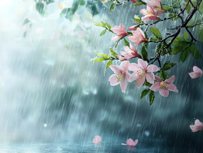 Pink Flowers Raining Down in Nature Stock Illustration - Illustration of garden, romantic: 356272835