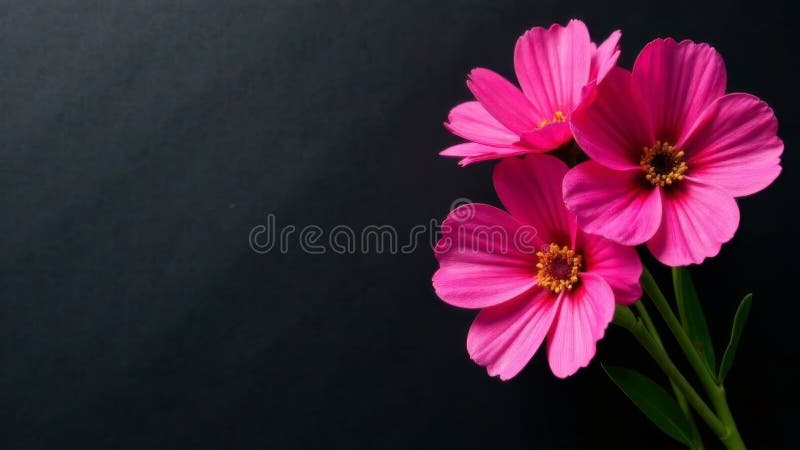 Pink Flowers on the Right Side of the Frame on a Black Background Stock ...