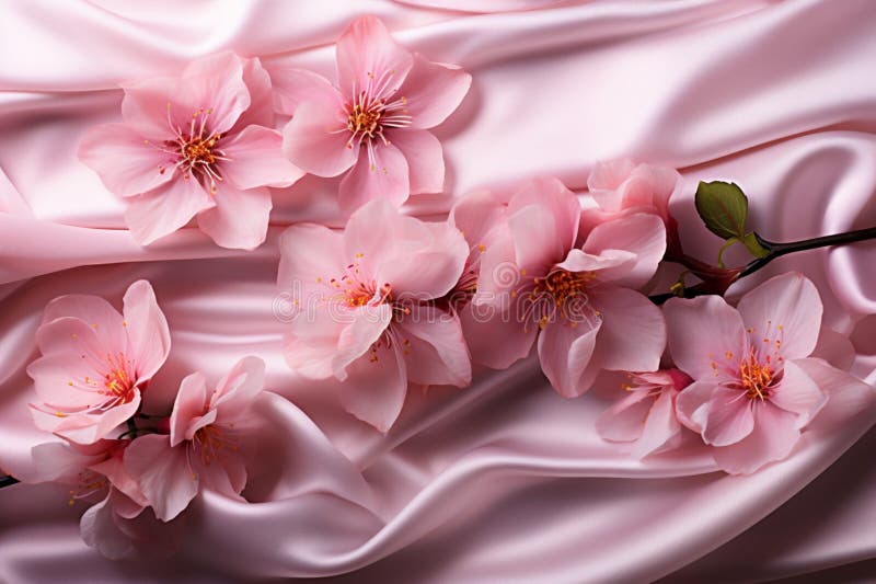 Pink Flowers and Silk Create a Flat Lay Wedding Composition Stock ...