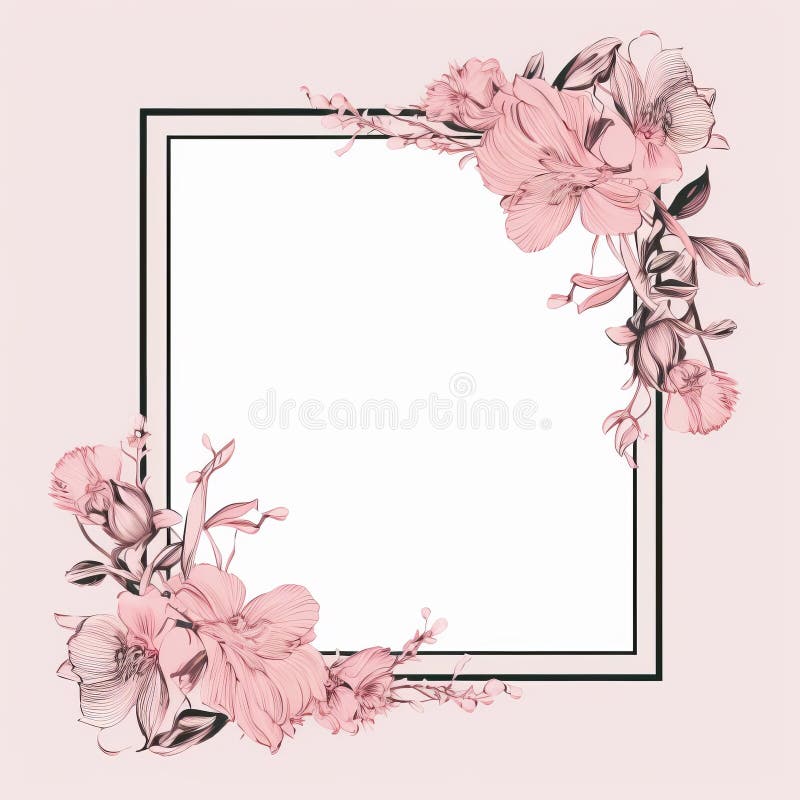 Pink Flowers in a Square Frame on a Pink Background Stock Illustration ...