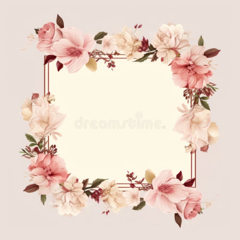 Pink Flowers in a Square Frame on a Light Pink Background Stock ...