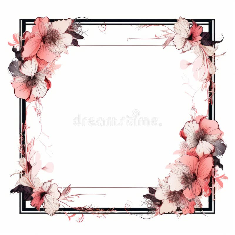 Pink Flowers in a Square Frame on a White Background Stock Illustration ...