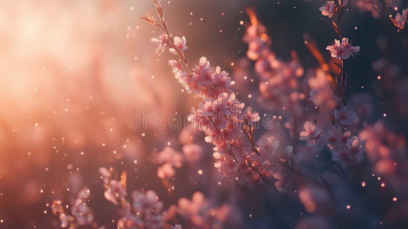 Pink Flowers Sunset Bloom stock illustration. Illustration of spring ...