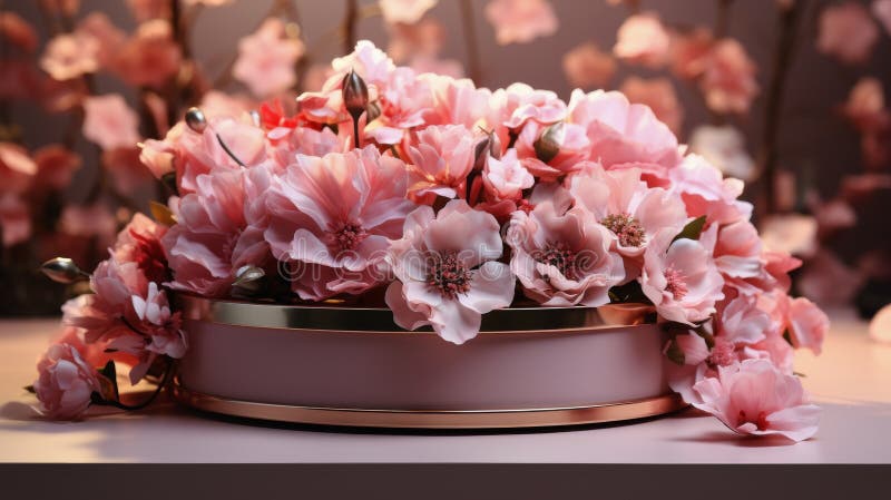 Pink Flowers on Pink Table stock photo. Image of arrangement - 317704578