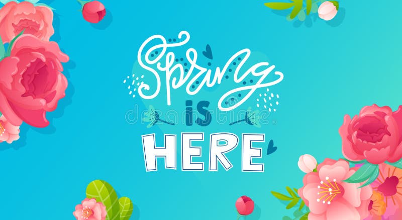 Pink Flowers and Text on Blue Background. Stock Vector - Illustration ...