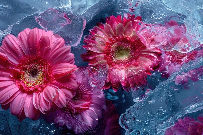 Pink Flowers Trapped in Ice Stock Photo - Image of winter, beauty ...