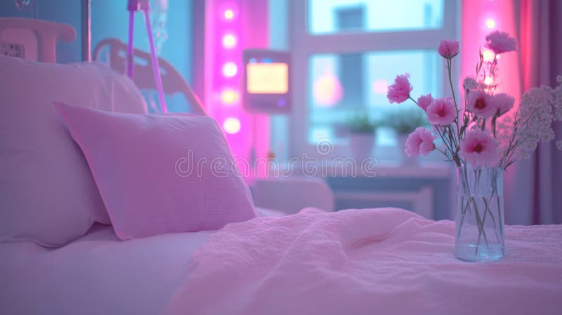 Pink Flowers in a Vase beside a Hospital Bed Stock Illustration ...