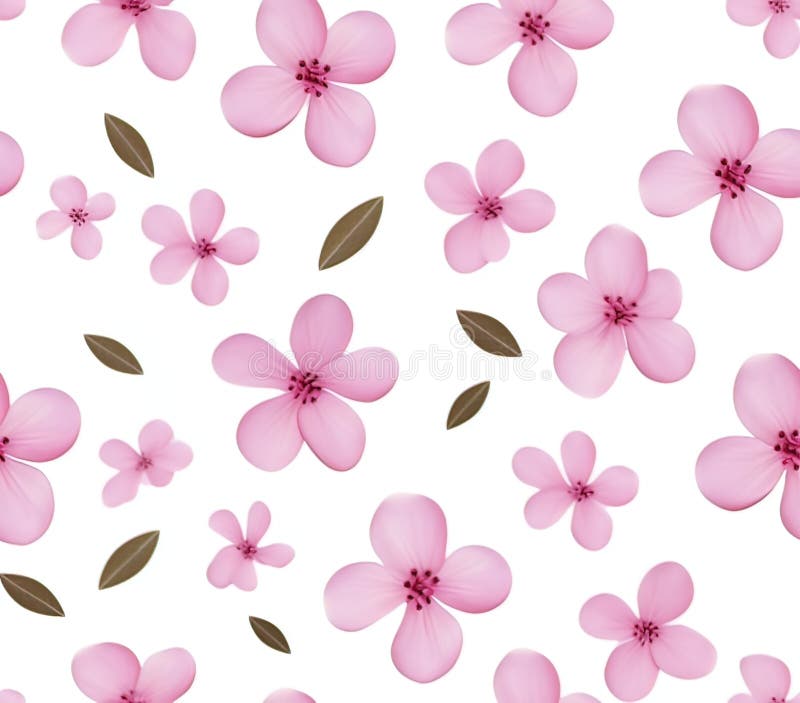 Pink Flowers on White Background Seamless Pattern, Generative AI Stock ...