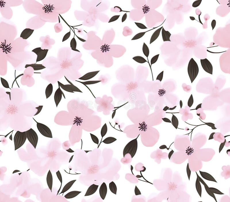 Pink Flowers on White Background Seamless Pattern, Generative AI Stock ...