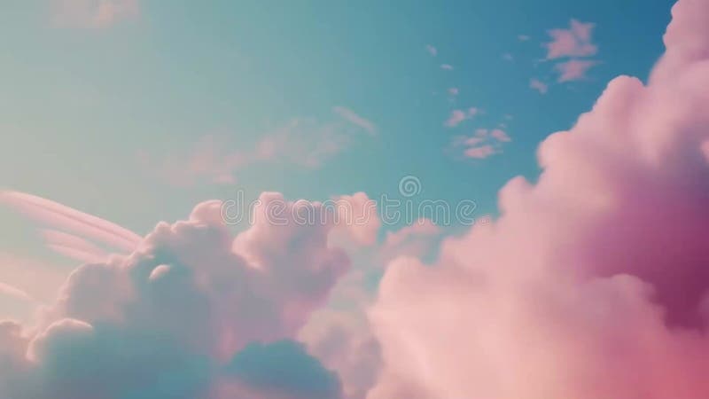 Pink Fluffy Clouds Floating in a Serene Blue Sky at Sunset Stock ...