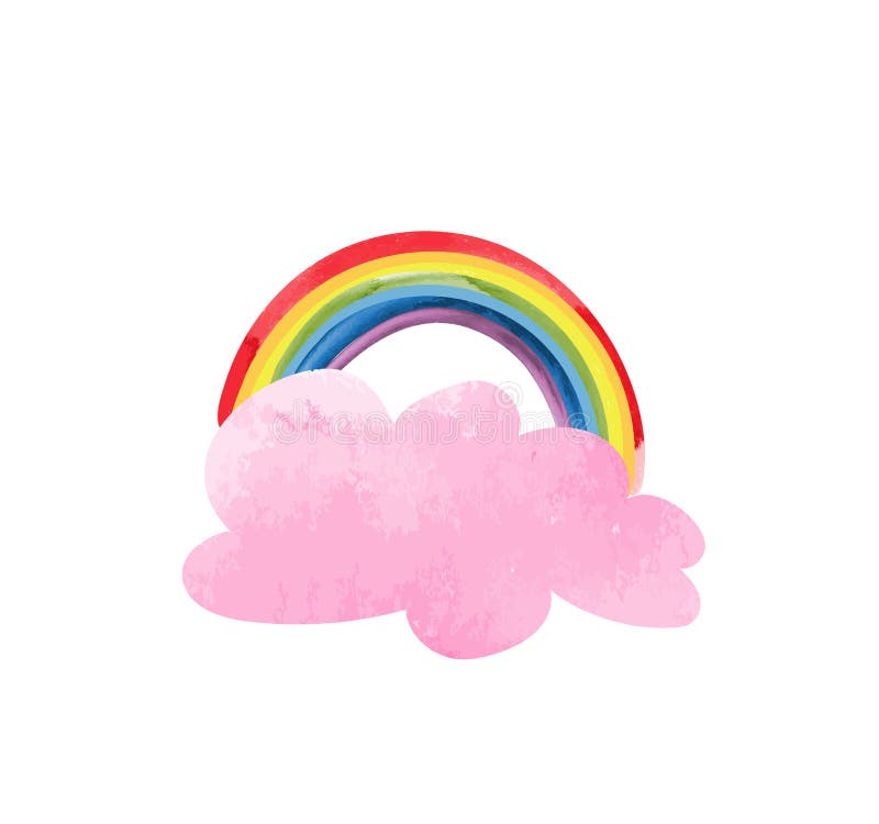 Pink Fluffy Clouds with Rainbows. Stock Vector - Illustration of ...