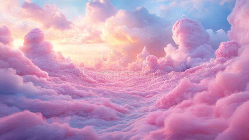 Pink Fluffy Clouds at Sunset: Dreamy Pastel Sky Stock Illustration - Illustration of peaceful ...