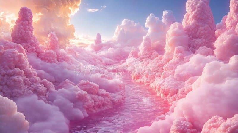 Pink Fluffy Cloudscape: Dreamlike Pastel Sky Stock Illustration - Illustration of landscape ...